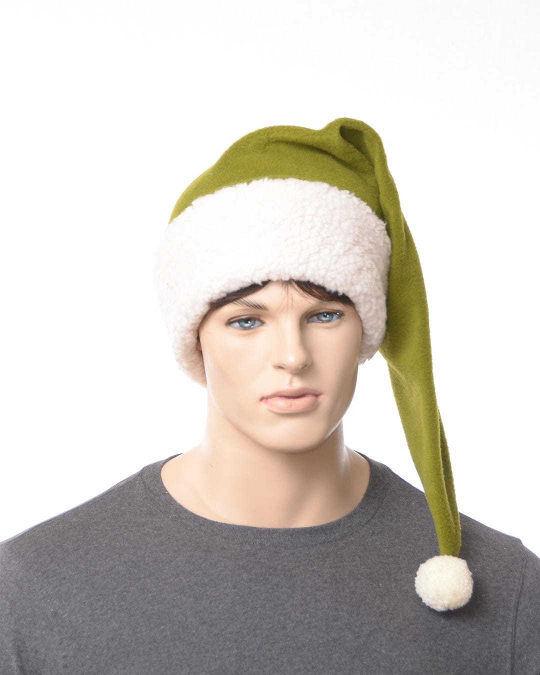 Santa Hat – Holly Green Fleece With Ivory Sherpa Cuff, Woodland ...