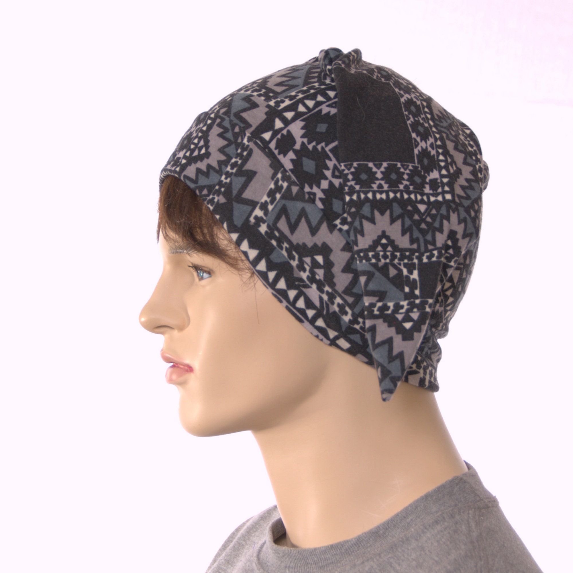 Nightcap Black Gray Aztec Print Poor Poet Short Pointed Night Cap Sleep ...