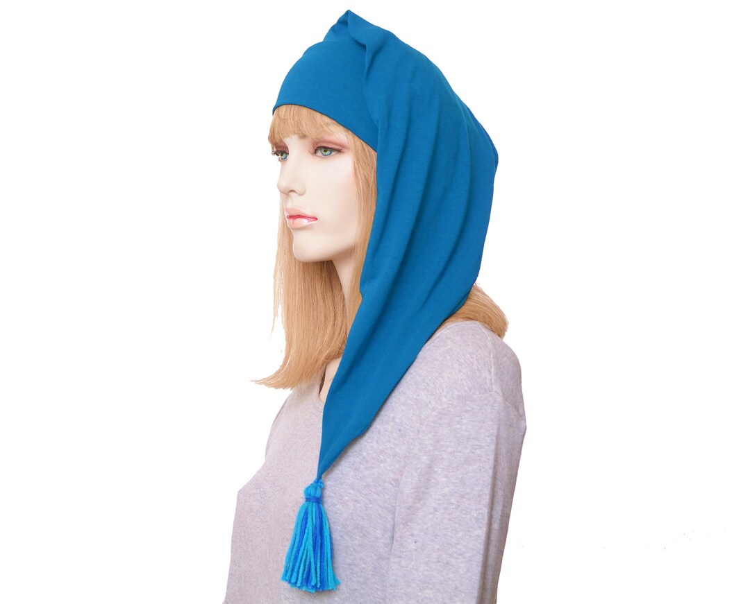Night Cap Peacock Blue Long Cotton Nightcap Sleep Hat Tassel Adult Men ...