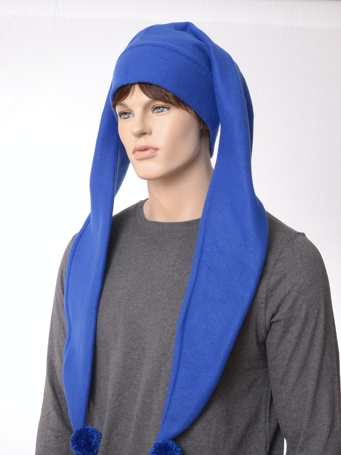 Jester Hat Extra Long Royal Blue Two Point Cap Fleece Pompom - Etsy