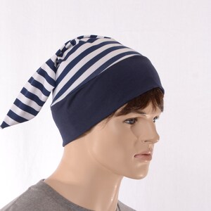 Striped Night Cap Navy Blue White Pointed Sleep Cap Unisex | Etsy