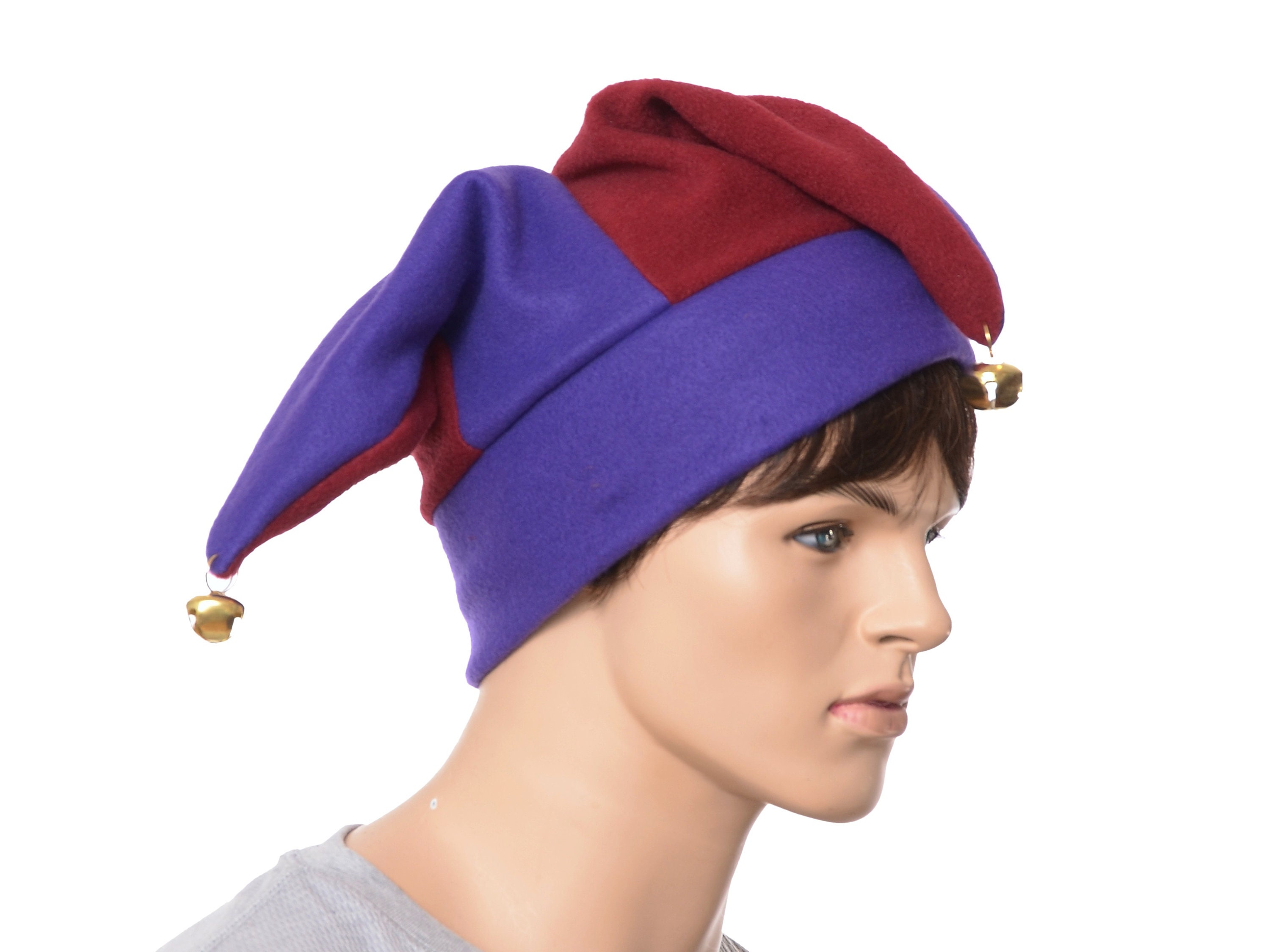 Jester Hat Burgundy Purple Three Point Harlequin Cap Bells Fleece ...