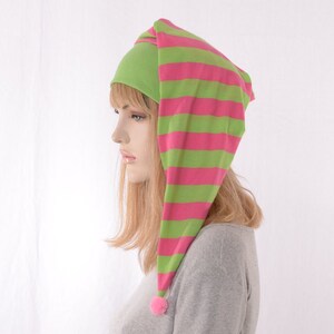 Sleep Hat Nightcap Green Pink Stripe Pointed Hat Cotton Night Cap Elf ...