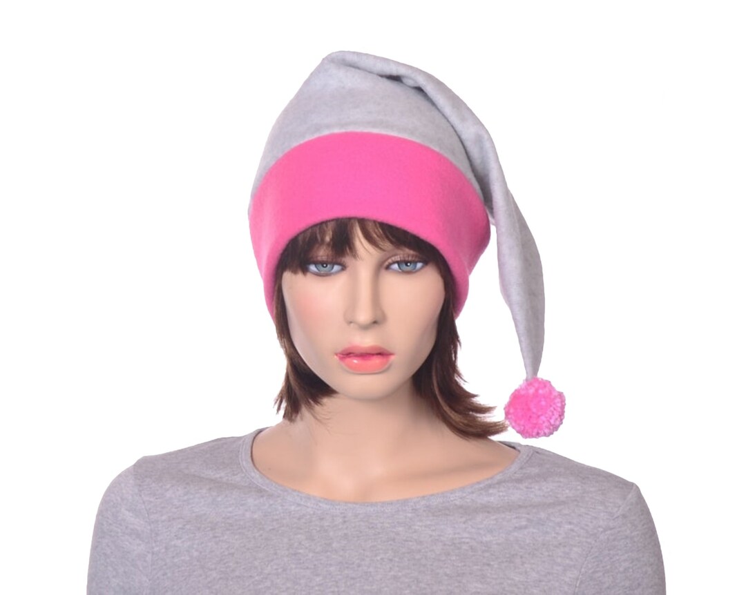 Stocking Cap Pink and Gray Adult Mens Hat Women Hat Long Pointed Beanie ...