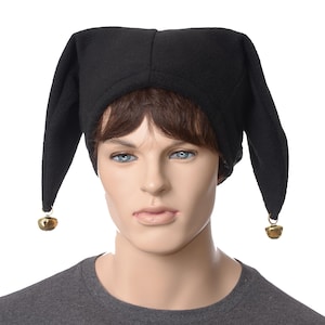 Black Jester Hat Three Pointed Made of Fleece Adult Men Women Bells ...