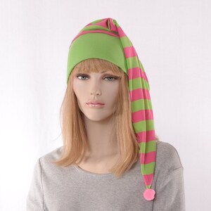 Sleep Hat Nightcap Green Pink Stripe Pointed Hat Cotton Night Cap Elf ...