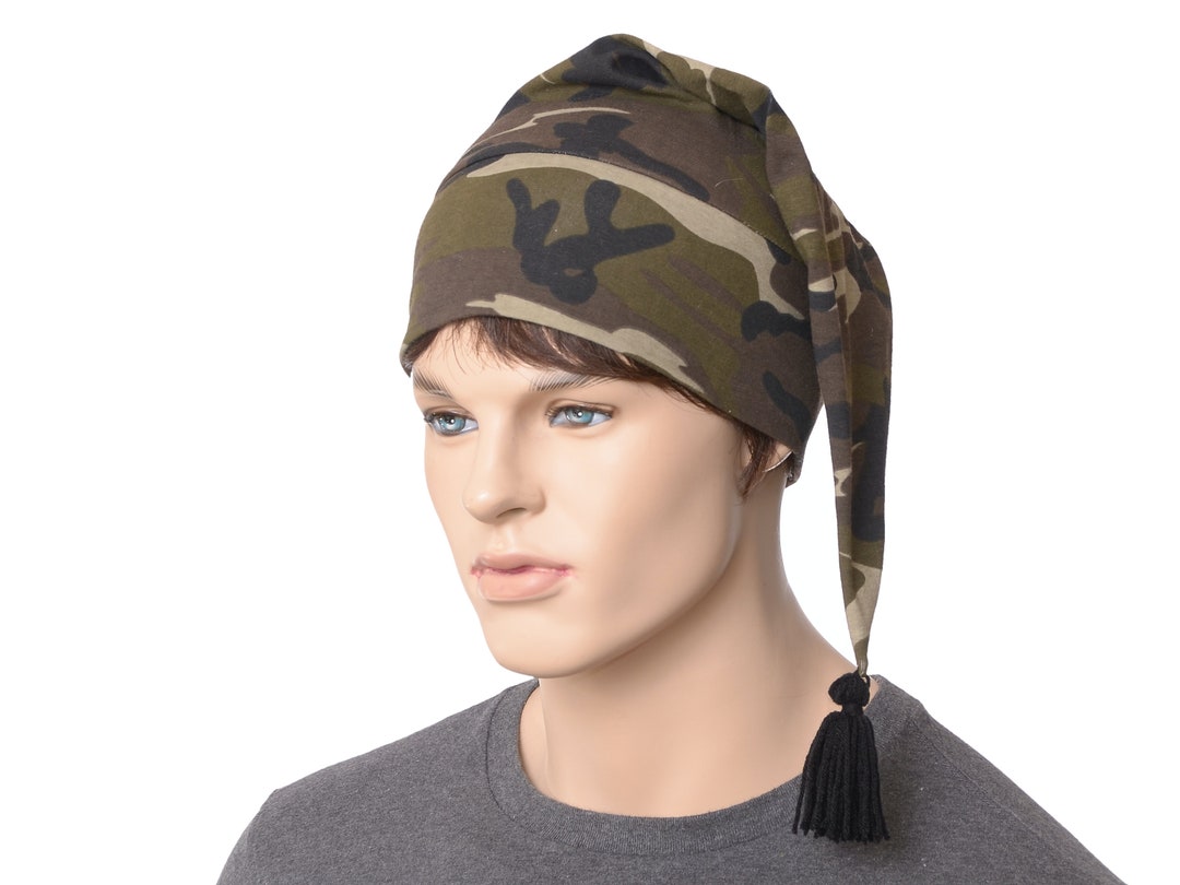 Camping Nightcap Camo Green Cotton Hat to Sleep in Night Cap With Black ...