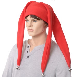 Jester Hat Long Red Bells Three Pointed Fleece Harlequin Cosplay Horn ...