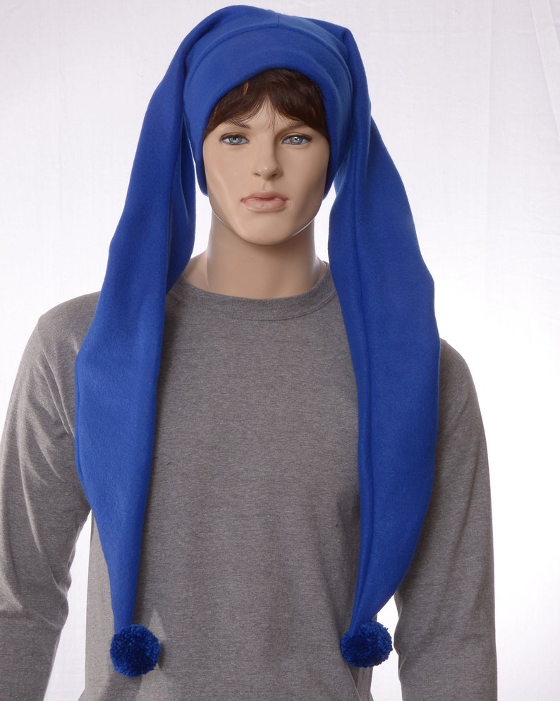 Jester Hat Extra Long Royal Blue Two Point Cap Fleece Pompom | Etsy