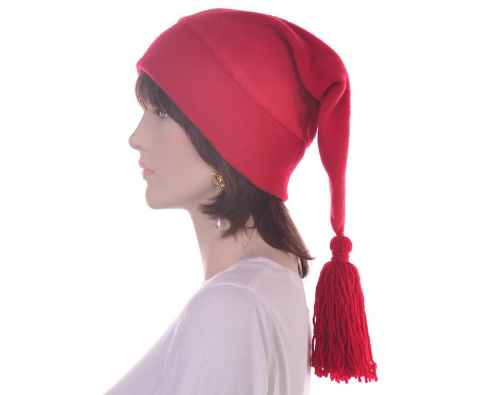 Red Stocking Cap Elf Hat Adult With Red Tassel Fleece Men - Etsy