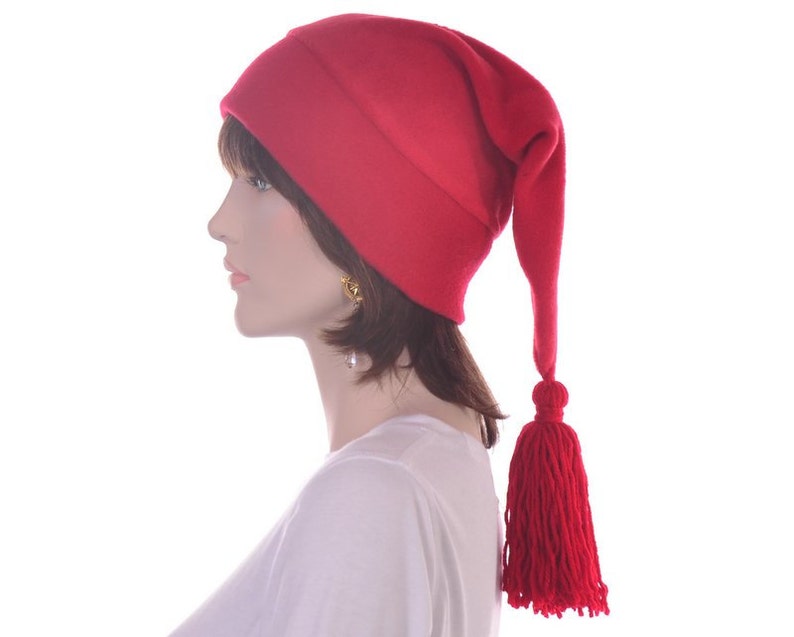 Red Stocking Cap Elf Hat Adult With Red Tassel Fleece Men - Etsy