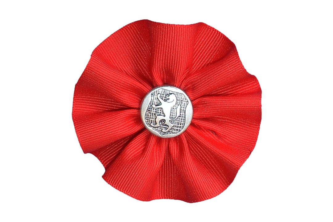 Red Cockade Ribbon Rampant Lion Traditional Button Center Hat Trim ...