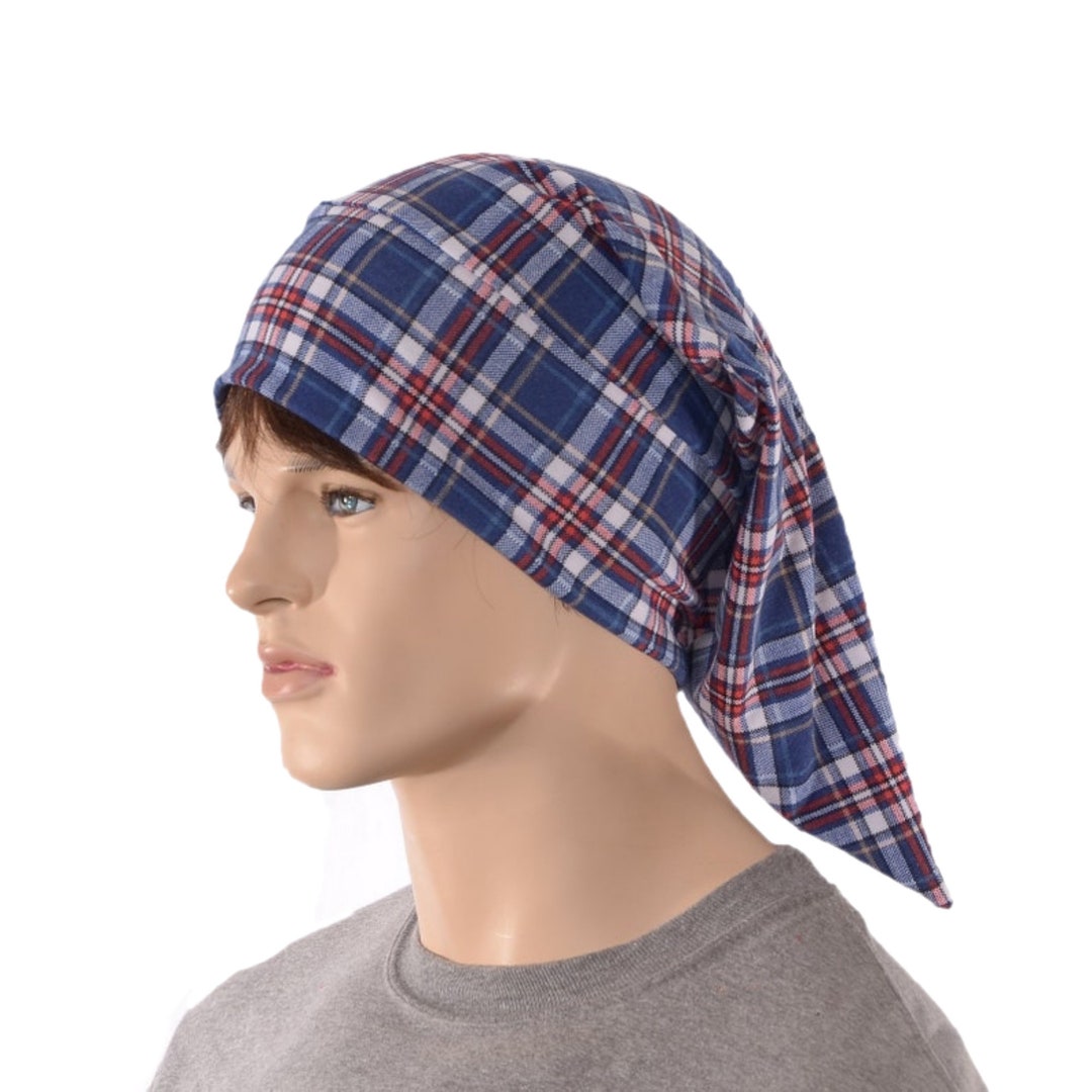 Plaid Night Cap Blue Red White Tan Tartan Pointed Nightcap Cotton Adult ...