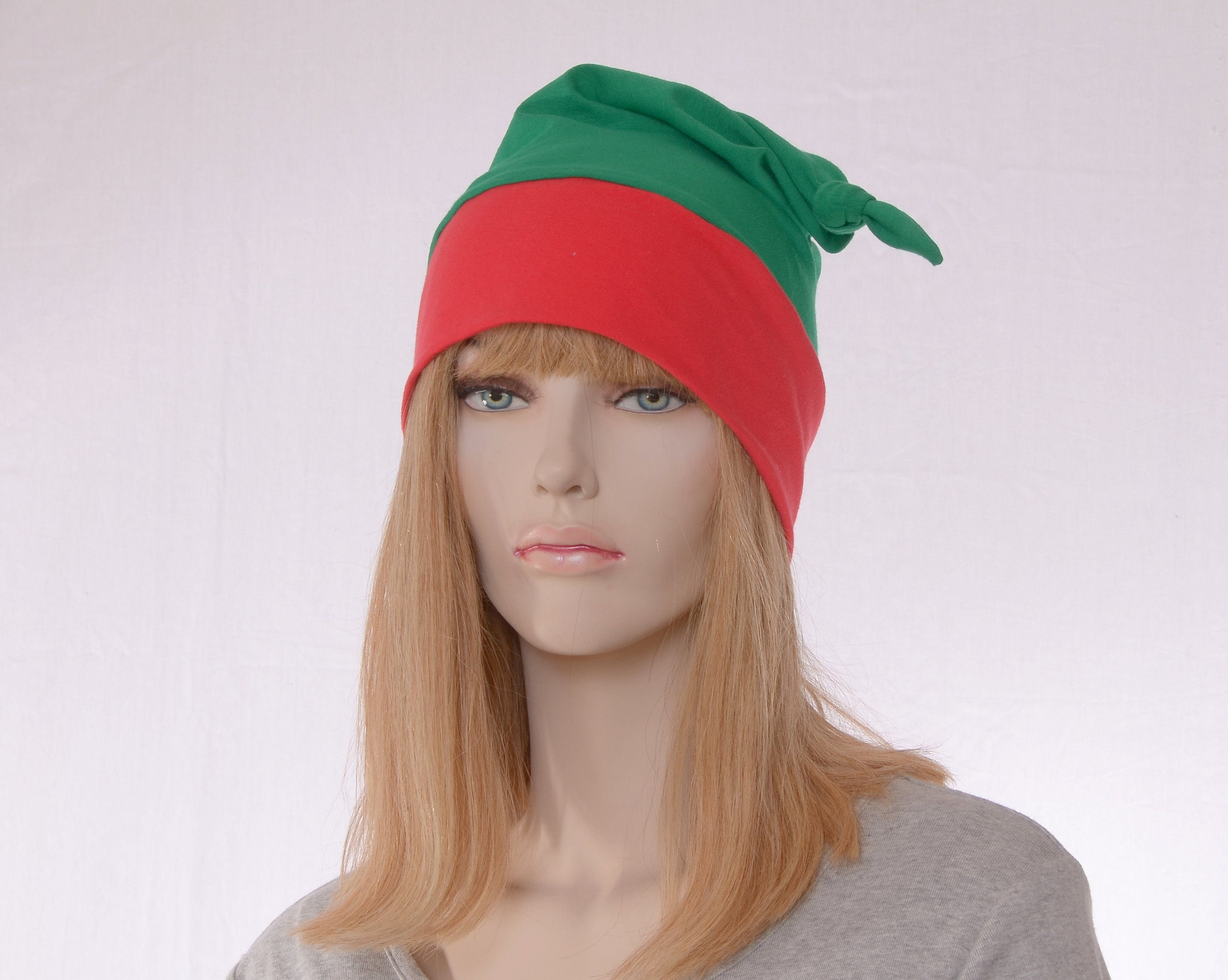 Christmas Nightcap Red Green Knotted Cotton Sleep Night Cap | Etsy