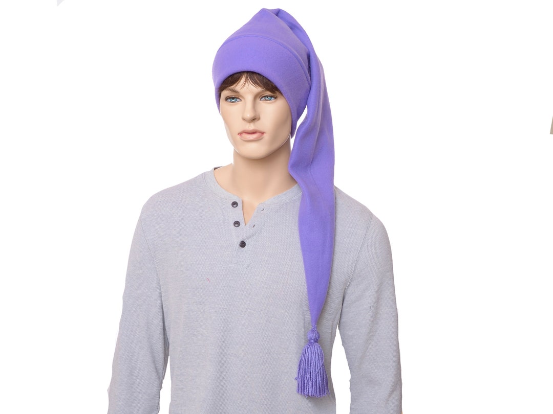 Long Stocking Cap Purple Waist Length Handmade Tassel Tail Hat Fleece ...