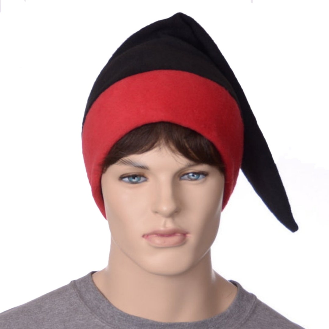 Black Red Elf Cap Pointy Dwarf Hat Dark Goth Adult Gothic Hat Pointu ...
