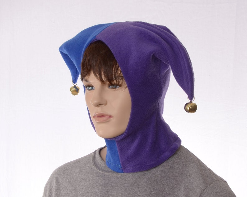 Jester Hood Blue Purple Hat Fleece With Bells Two Pointed Hat | Etsy