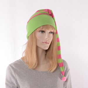 Sleep Hat Nightcap Green Pink Stripe Pointed Hat Cotton Night Cap Elf ...