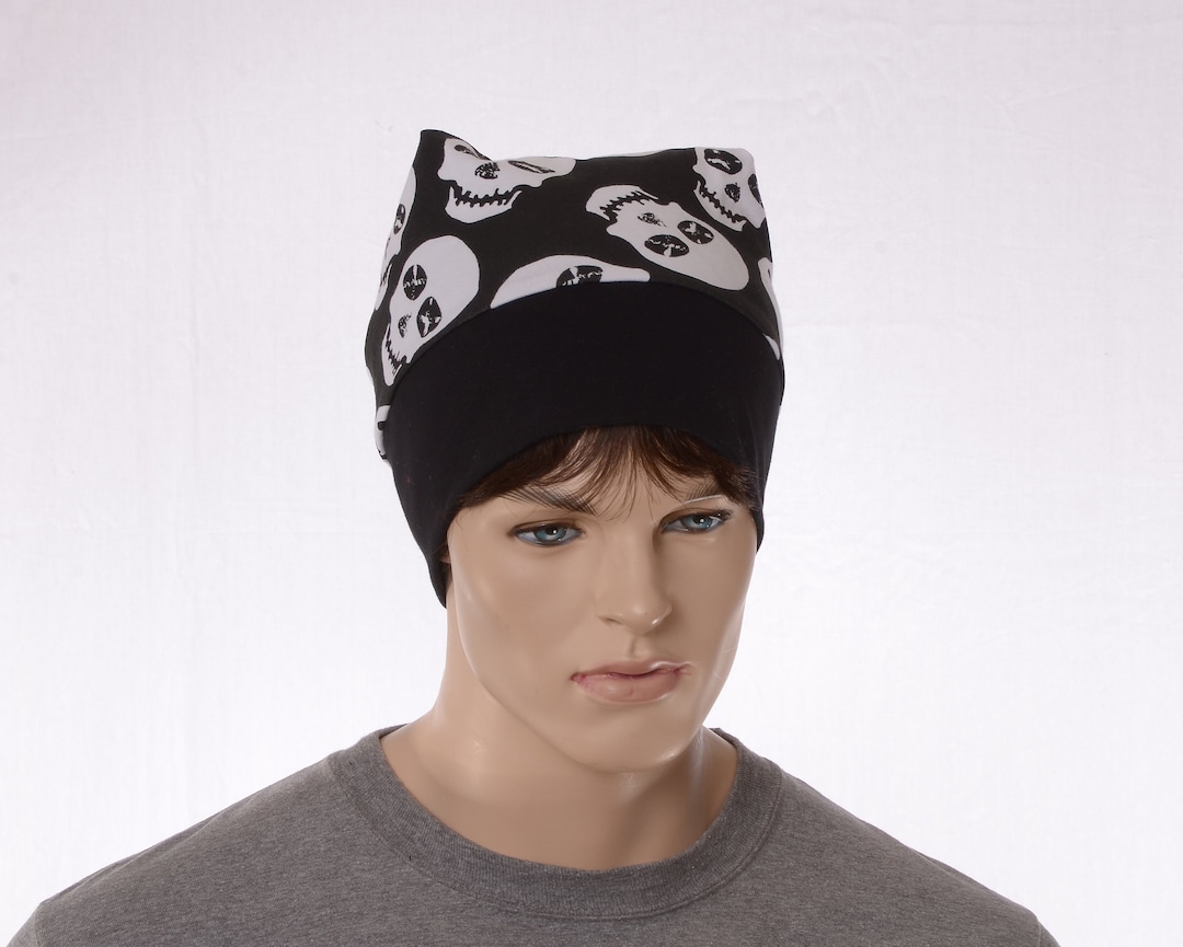 Skull Cap Nightcap Beanie Black White Lightweight Cotton Adult Men ...
