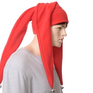 Jester Hat Long Red Bells Three Pointed Fleece Harlequin Cosplay Horn ...