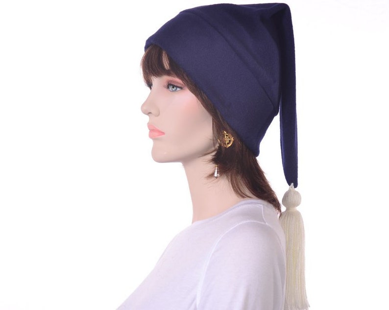 Navy Blue Stocking Hat Phrygian Cap White Tassel Costume Elf - Etsy