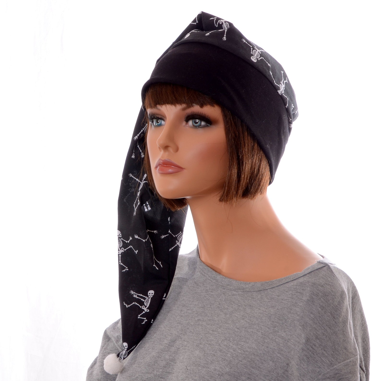 Nightcap Goth Black White Dancing Skeletons Night Cap With | Etsy