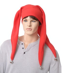 Jester Hat Long Red Bells Three Pointed Fleece Harlequin Cosplay Horn ...