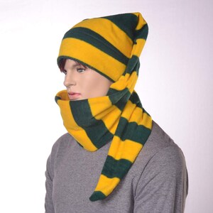 Stocking Cap Gold Green Striped Coiled Long Scarf Hat 5 Ft Hat - Etsy