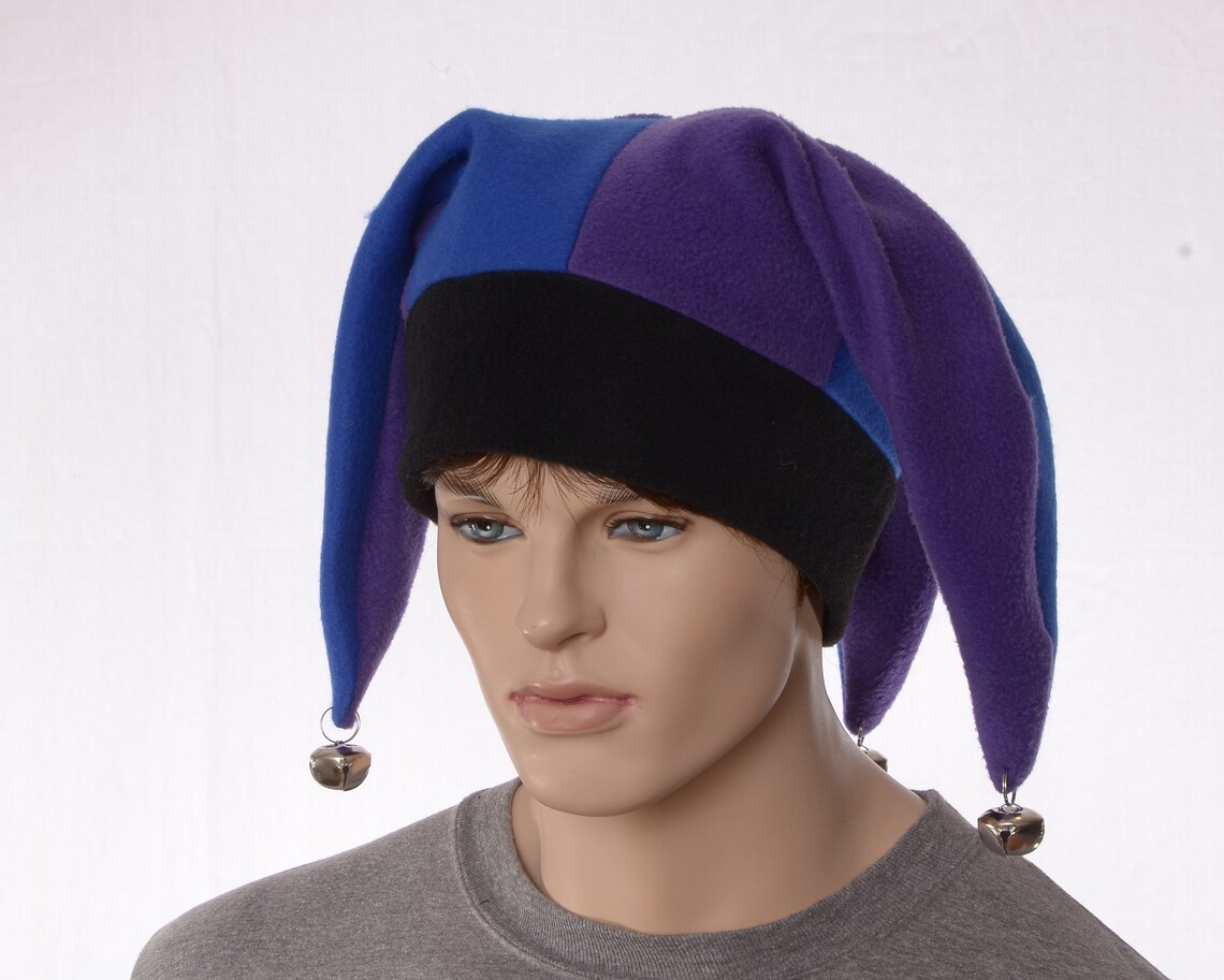 Jester Hat Purple Blue Black Three Point Harlequin Cap With - Etsy