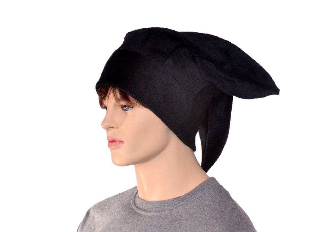 Jester Hat Solid Black Three Point With Plain Tips Fleece Harlequin Hat ...
