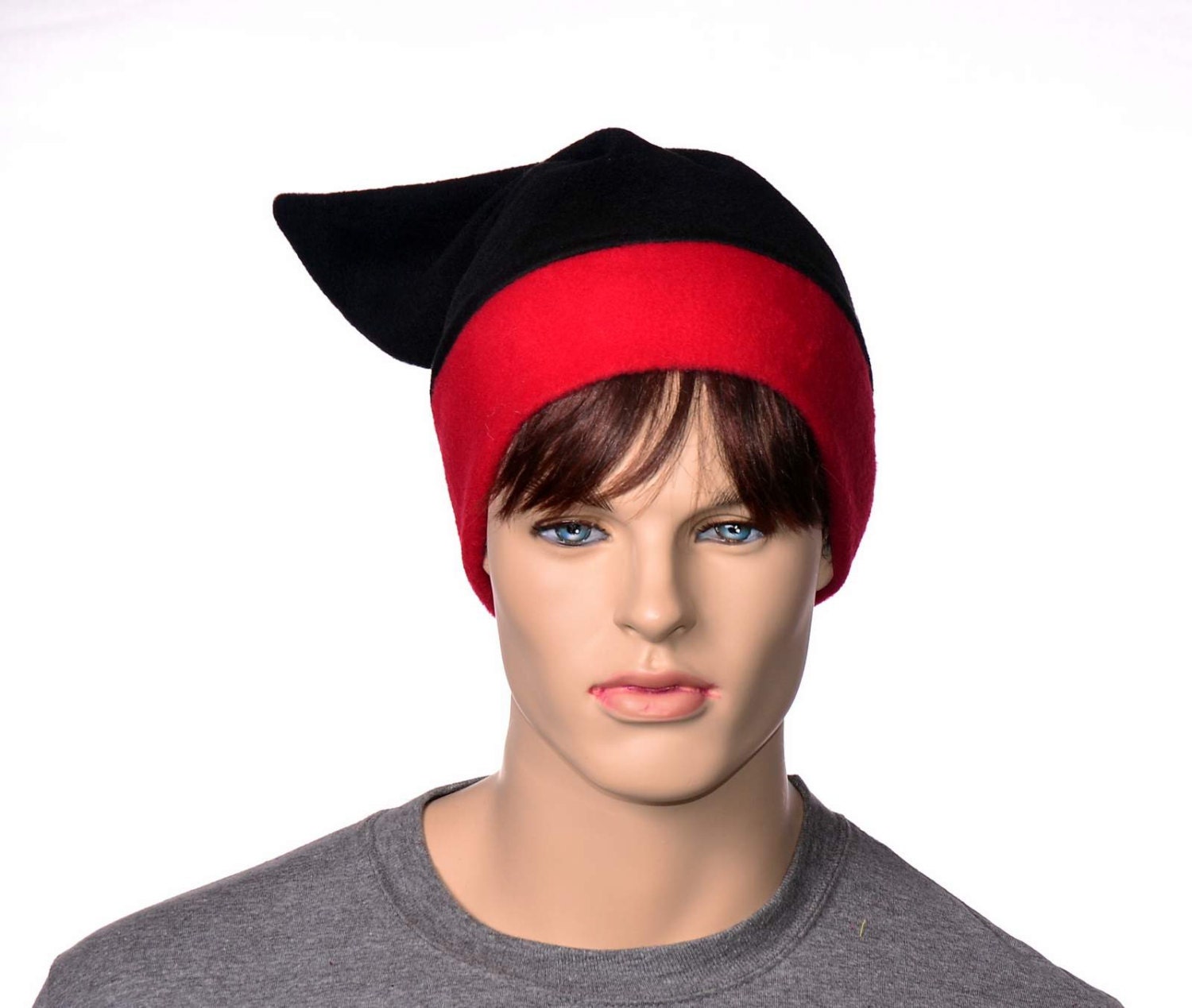 Stocking Cap Black Red Pointed Hat Goth Fleece Nightcap Gothic Pointed ...