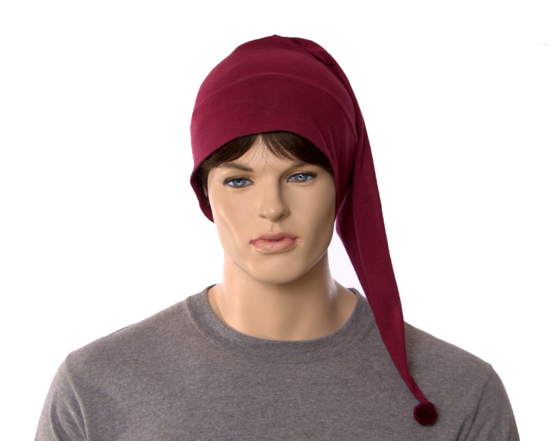 Sleeping Hat Night Cap Burgundy Maroon Pointed Nightcap With Pompom ...