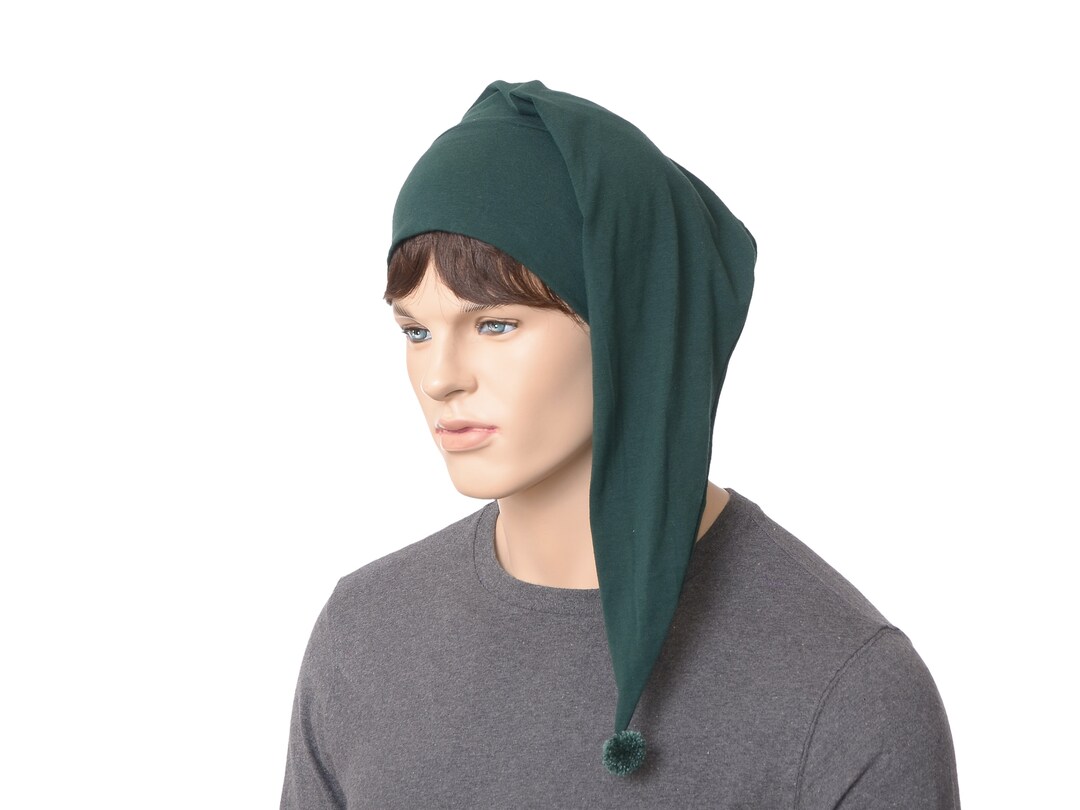 Handmade Dark Green Cotton Night Cap: Pointed Elf Sleep Hat Adult Mens ...