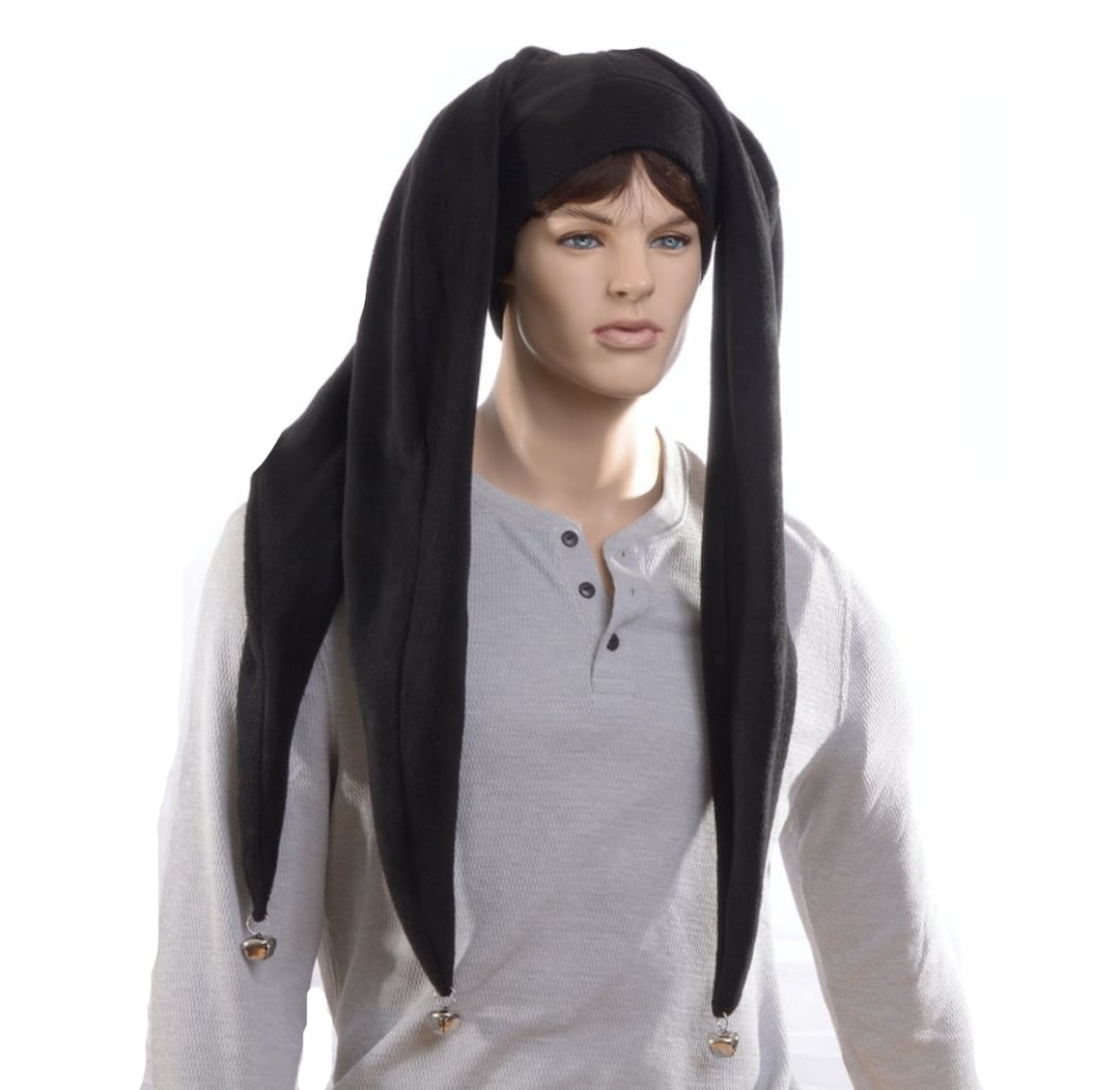 Chapeau de bouffon Long noir en polaire extra longue casquette arlequin ...