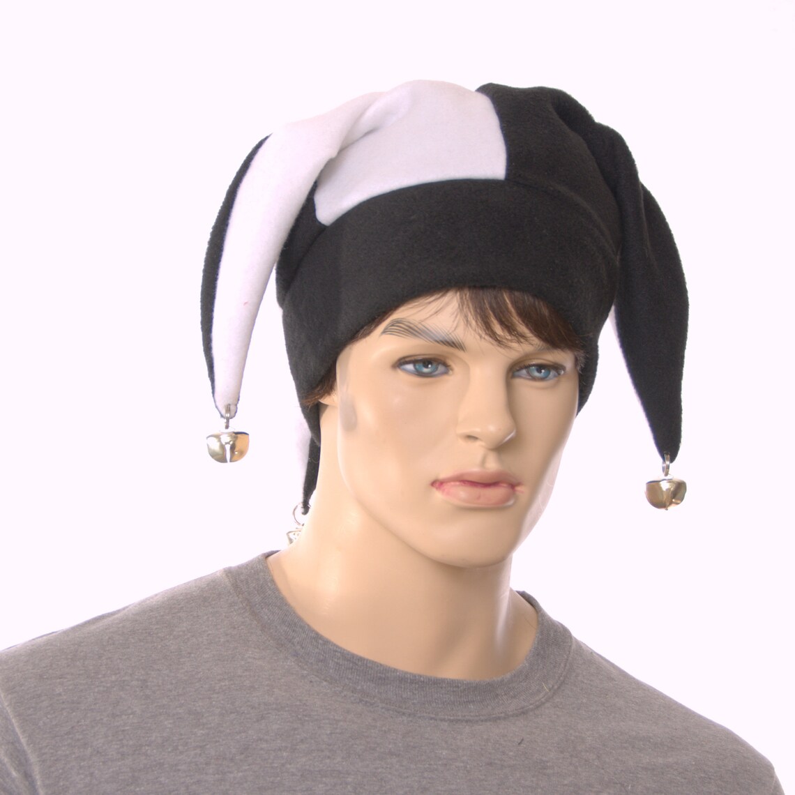 Jester Hat Black and White Three Pointed With Silver Bells - Etsy