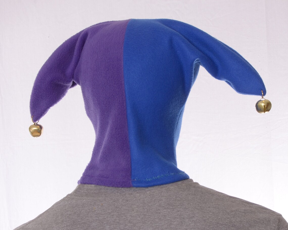 Jester Hood Purple Blue Hat Made of Fleece With Bells Two | Etsy