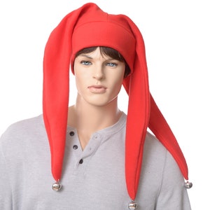 Jester Hat Long Red Bells Three Pointed Fleece Harlequin Cosplay Horn ...