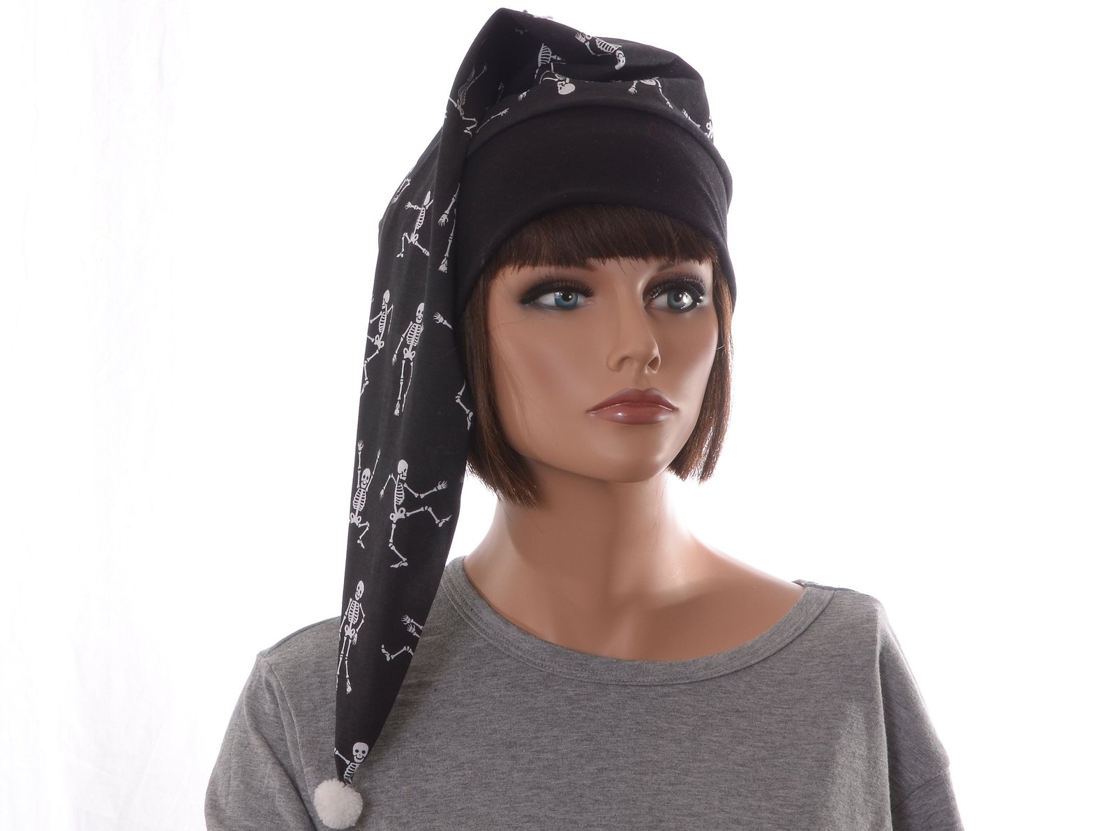 Nightcap Goth Black White Dancing Skeletons Night Cap With | Etsy