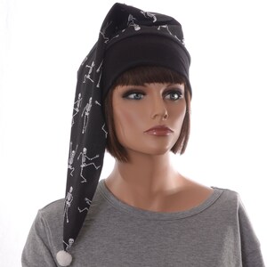 Nightcap Goth Black White Dancing Skeleton Night Cap Pompom Unisex ...