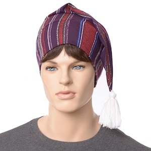 Sleeping Hat Striped Purple Red White With Tassel Nightcap Style Soft ...