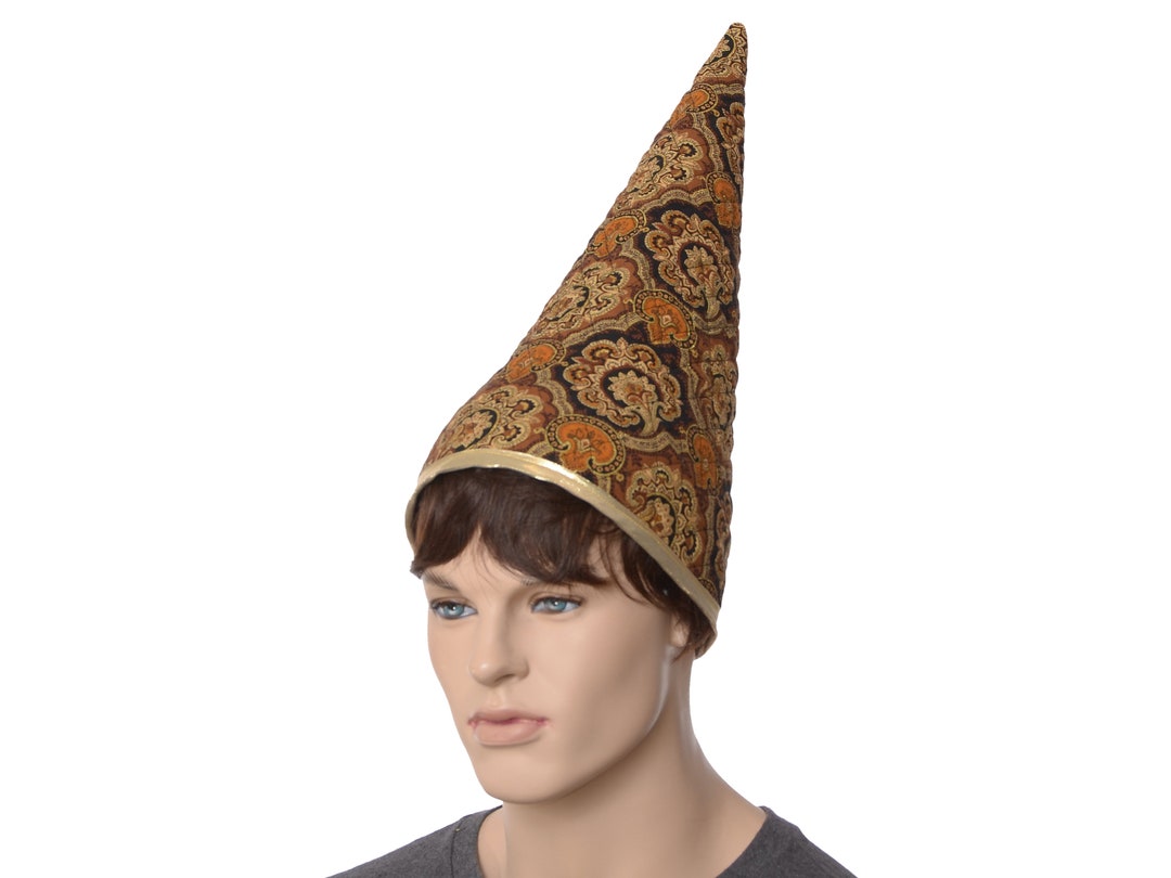 Quilted Cotton Wizard Hat: Black and Gold Scrollwork Costume Cap - Etsy