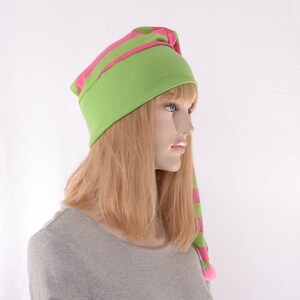 Sleep Hat Nightcap Green Pink Stripe Pointed Hat Cotton Night Cap Elf ...