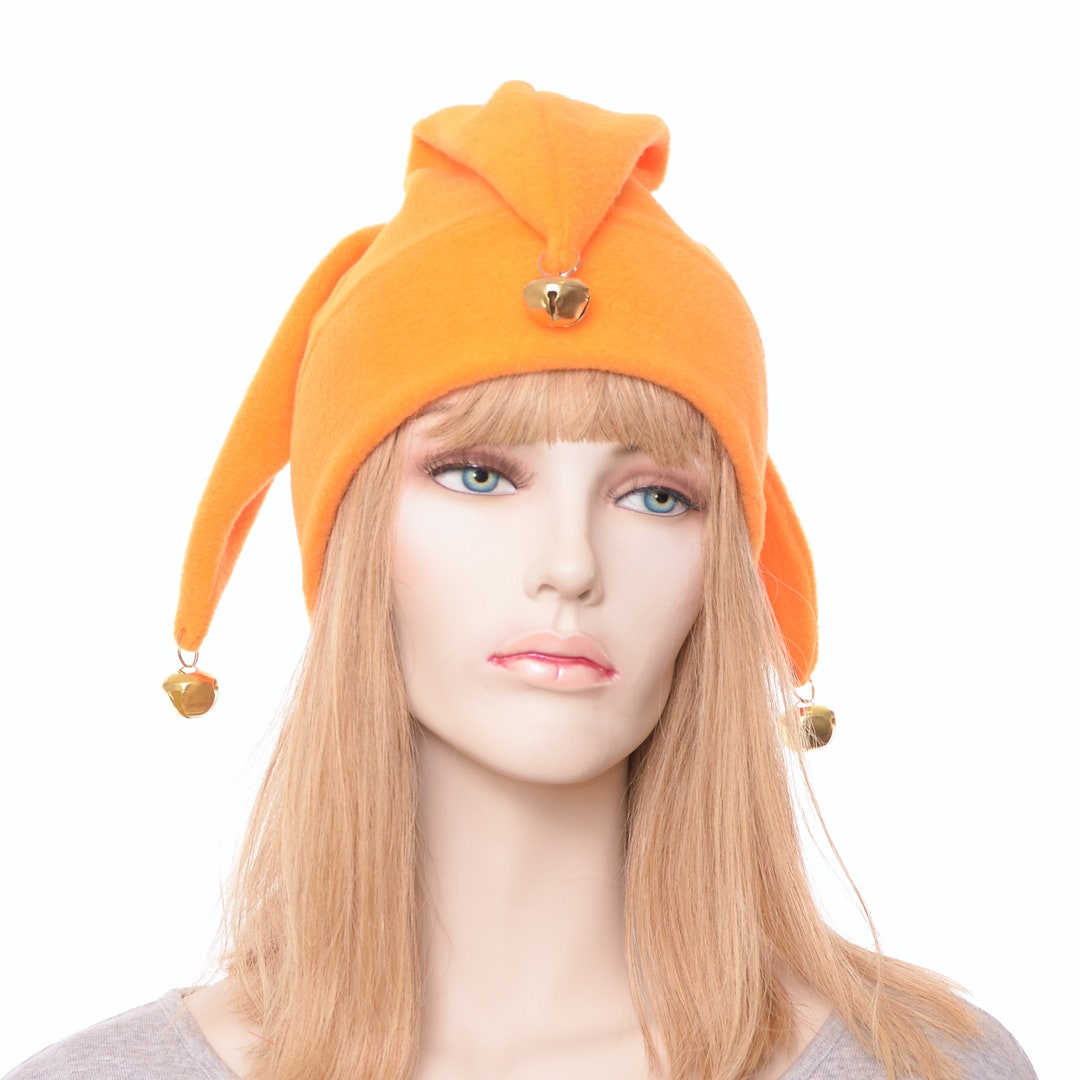 Orange Jester Hat With Silver Bells 3 Pointed Fleece Hat Adult Mens ...