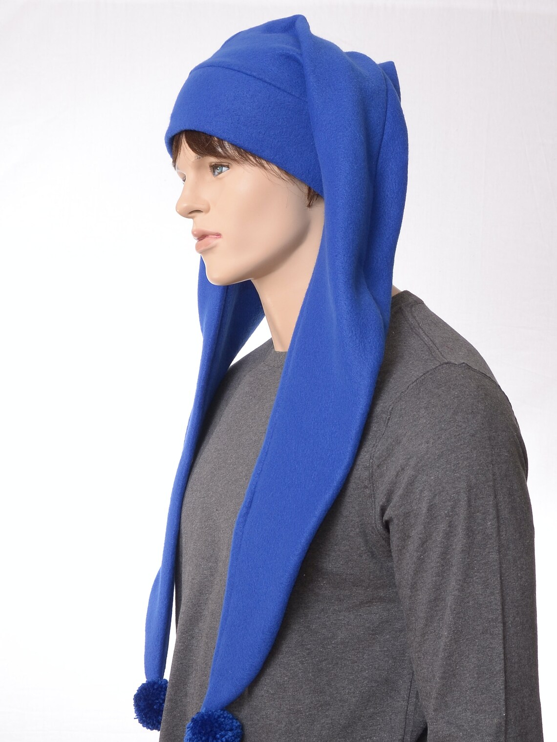 Jester Hat Extra Long Royal Blue Two Point Cap Fleece Pompom - Etsy