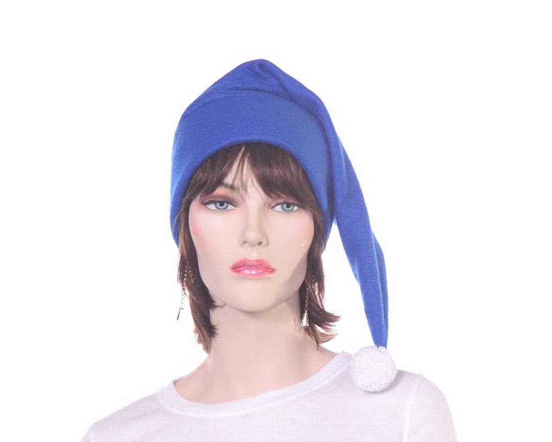 Royal Blue Stocking Cap White Pompom Long Pointed Beanie Hats Adult Man ...
