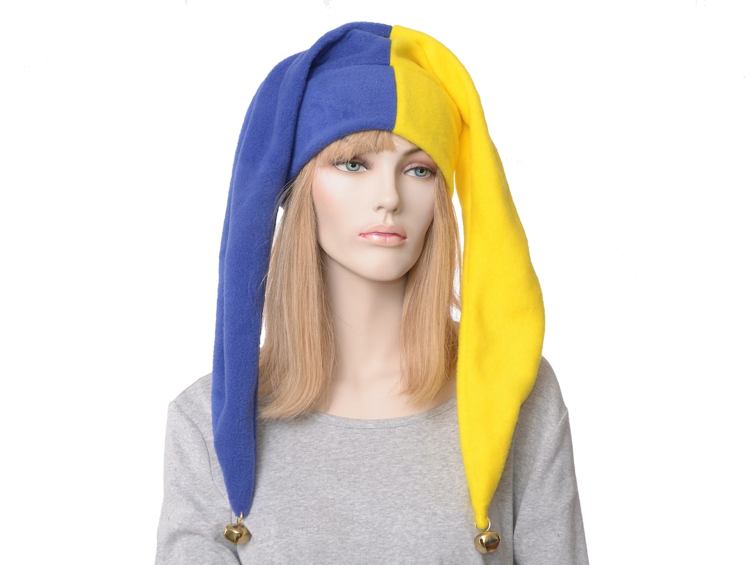 Jester Hat Long Primary Colors Red Yellow Blue Bells Three Pointed ...
