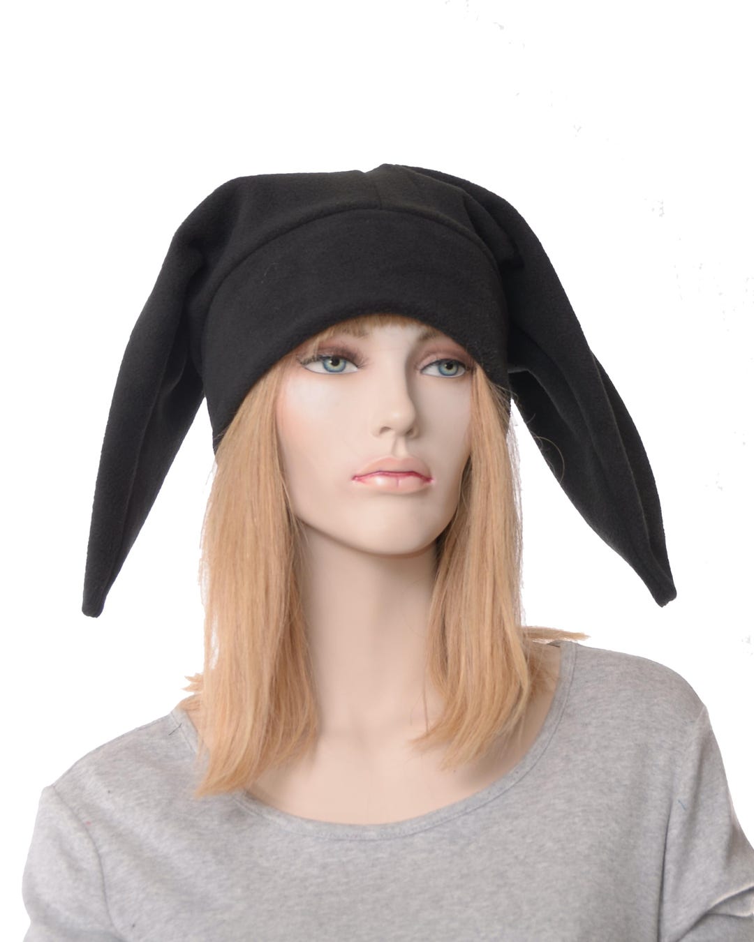 Black Fleece Jester Hat: Two-point Harlequin Cap - Etsy