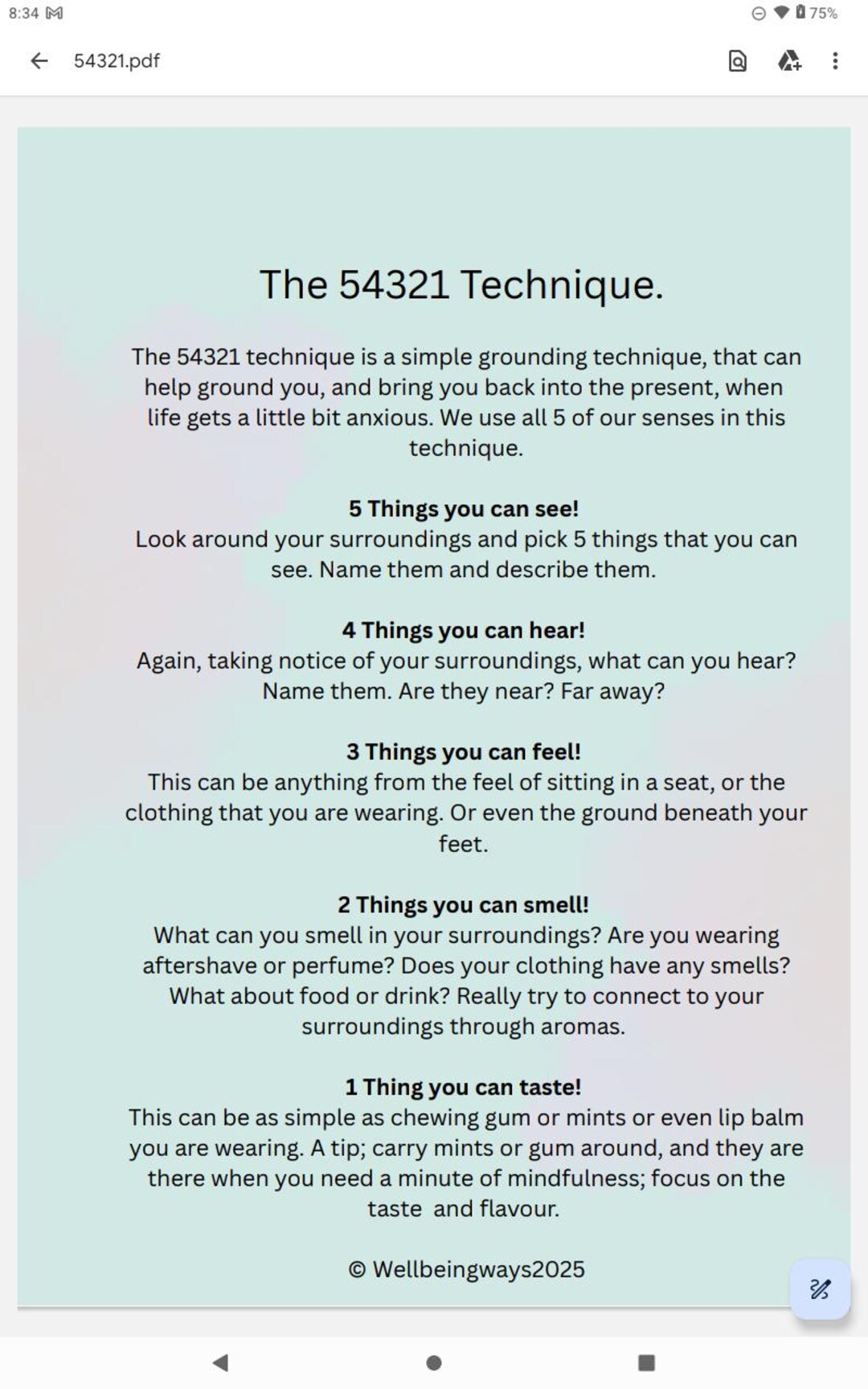 54321 Grounding Worksheet. - Etsy