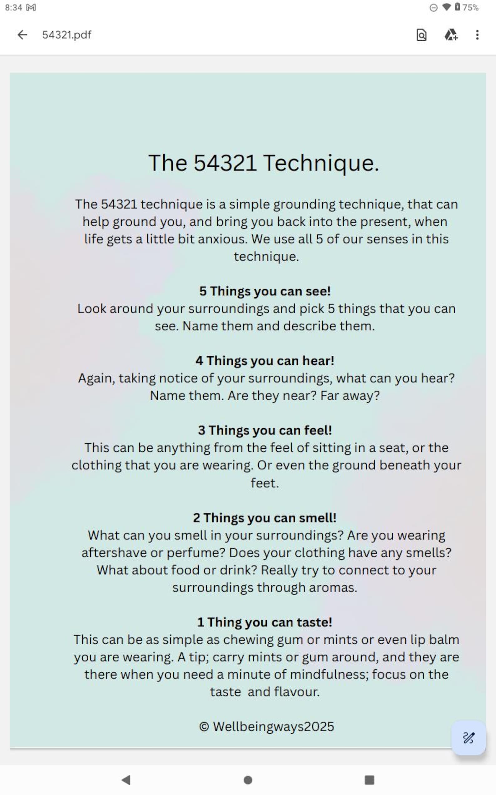 54321 Grounding Worksheet. - Etsy