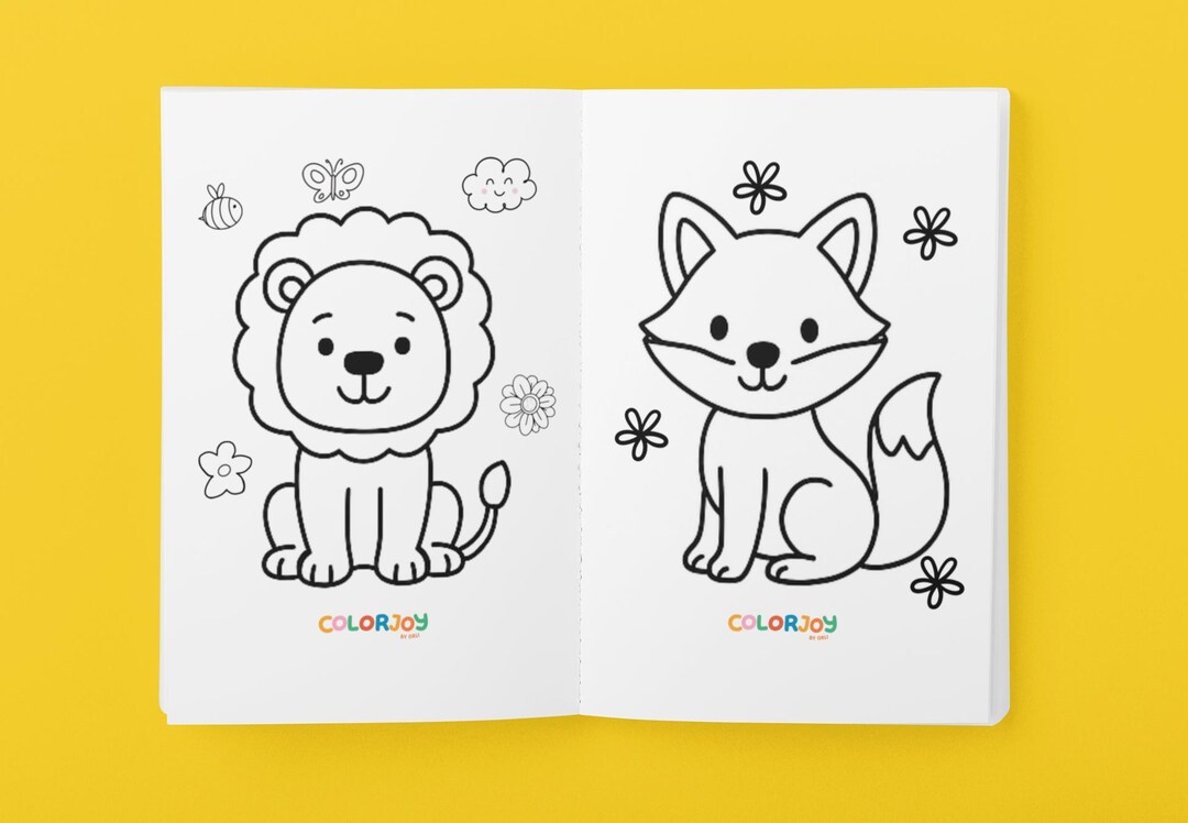 5 Cute Animal Coloring Pages for Kids – Printable PDF Book – Instant ...